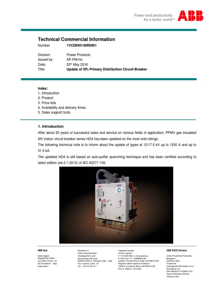 Update to ABB's HD4 SF6 Primary Distribution Circuit-Breaker Series ...