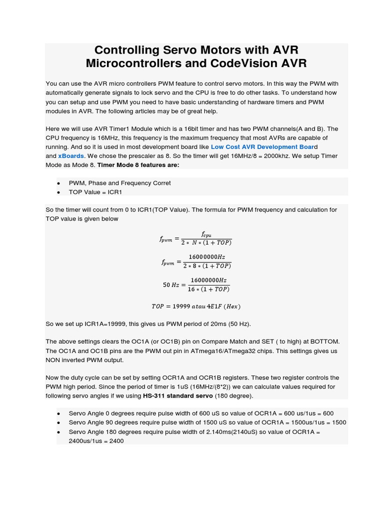 Controlling Servo Motors With AVR Microcontrollers | PDF | Frequency | Information And ...