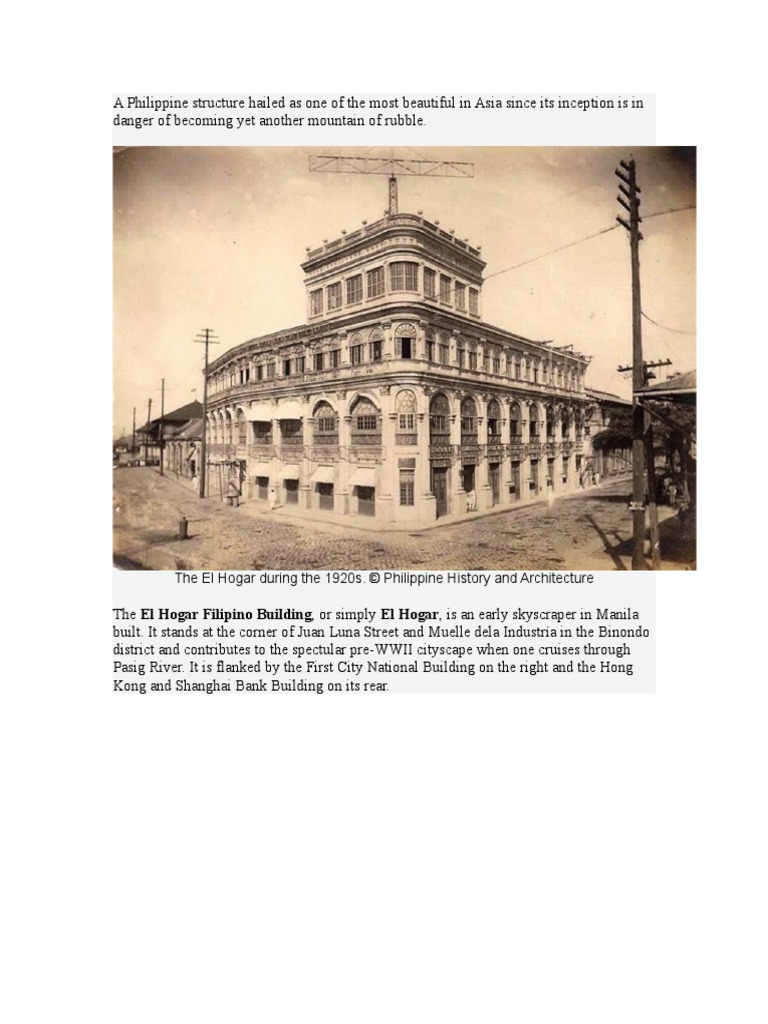 The El Hogar During The 1920s. © Philippine History and Architecture ...