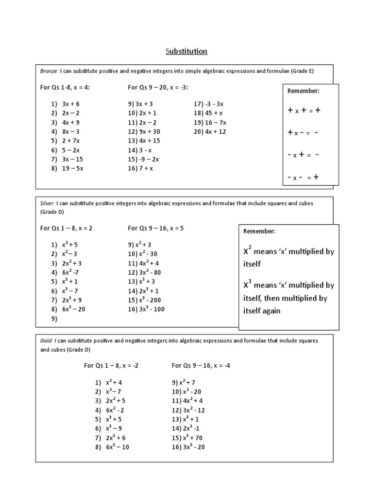 Substitution Worksheet | PDF | Algebra | Abstract Algebra