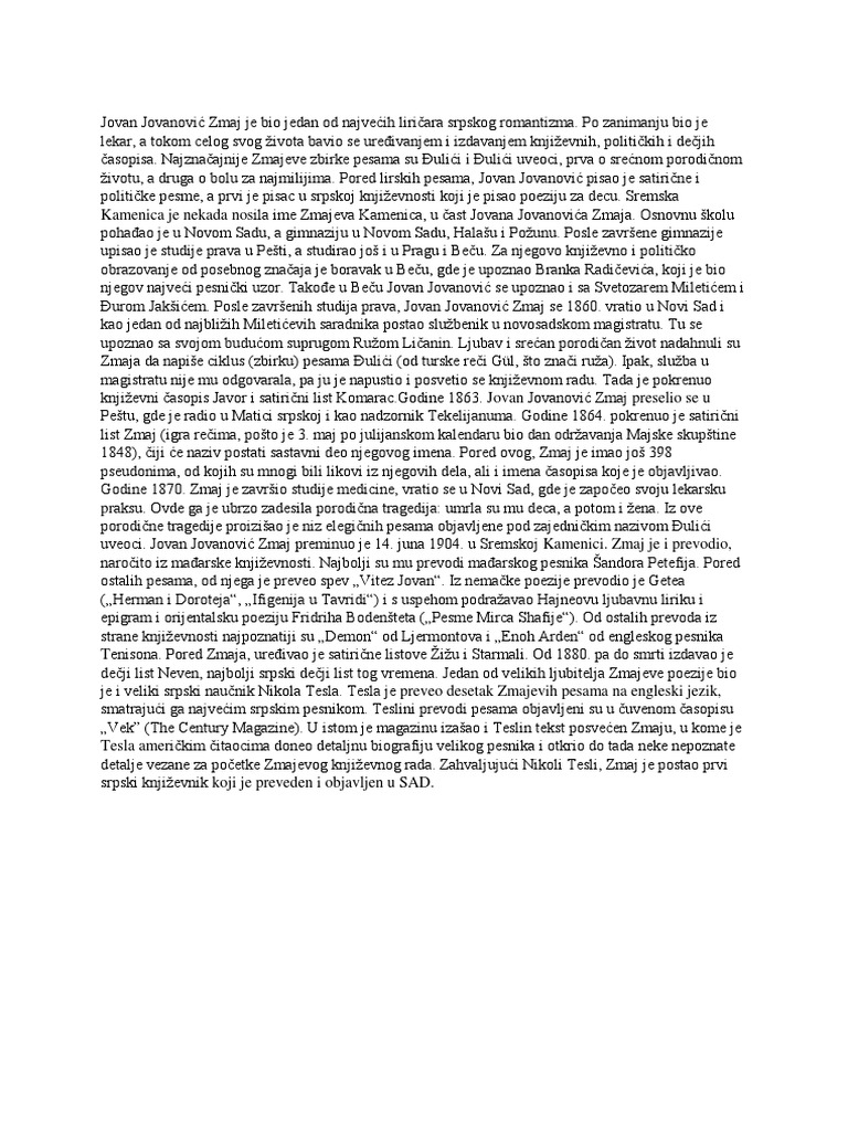Jovan Jovanovic Zmaj Kratka Biografija