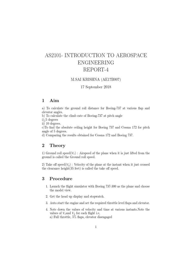 As2101-Introduction To Aerospace Engineering Report-4: M.SAI KRISHNA ...