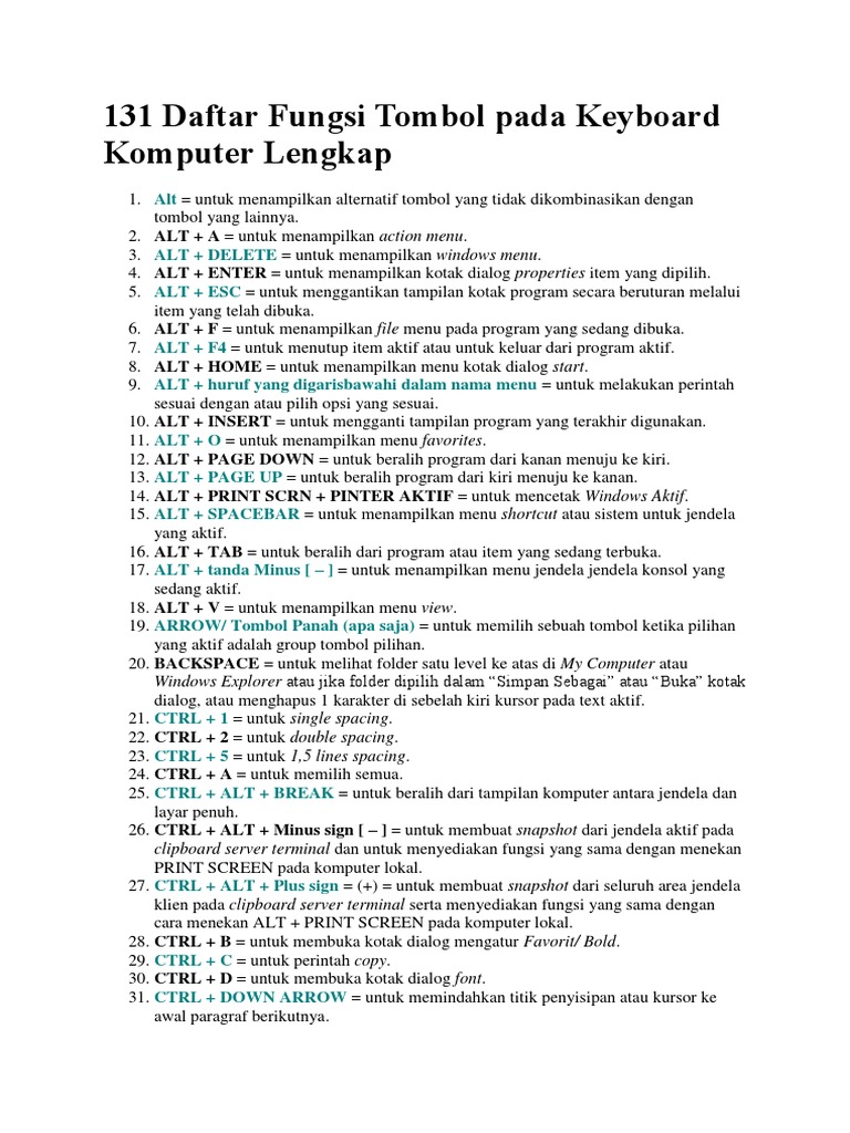 131 Daftar Fungsi Tombol Pada Keyboard Komputer Lengkap | PDF