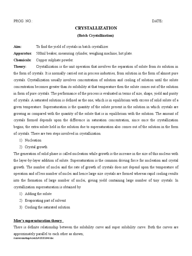 CuSO4 Batch Crystallization Process | PDF | Crystallization | Nucleation