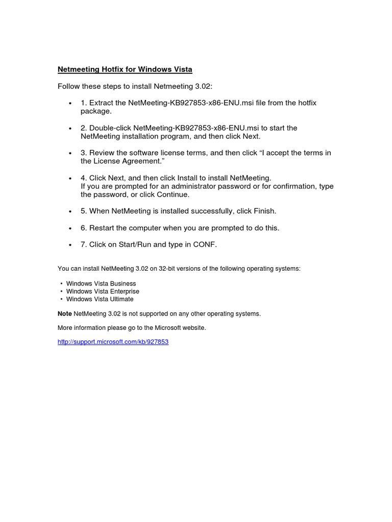 Netmeeting | PDF | Windows Vista | Microsoft Windows
