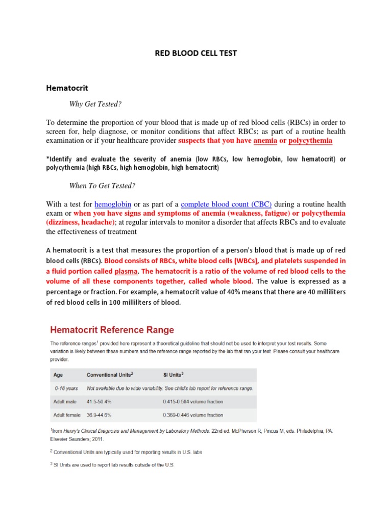 Red Blood Cell Test | PDF