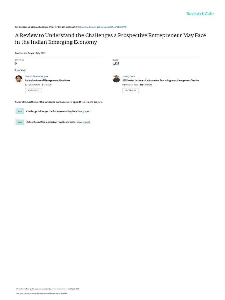 A Review To Understand The Challenges A Prospective Entrepreneur May ...