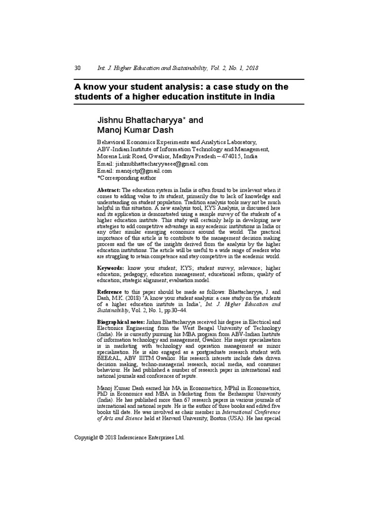 A Case Study On The Students of A Higher Education Institute in India ...