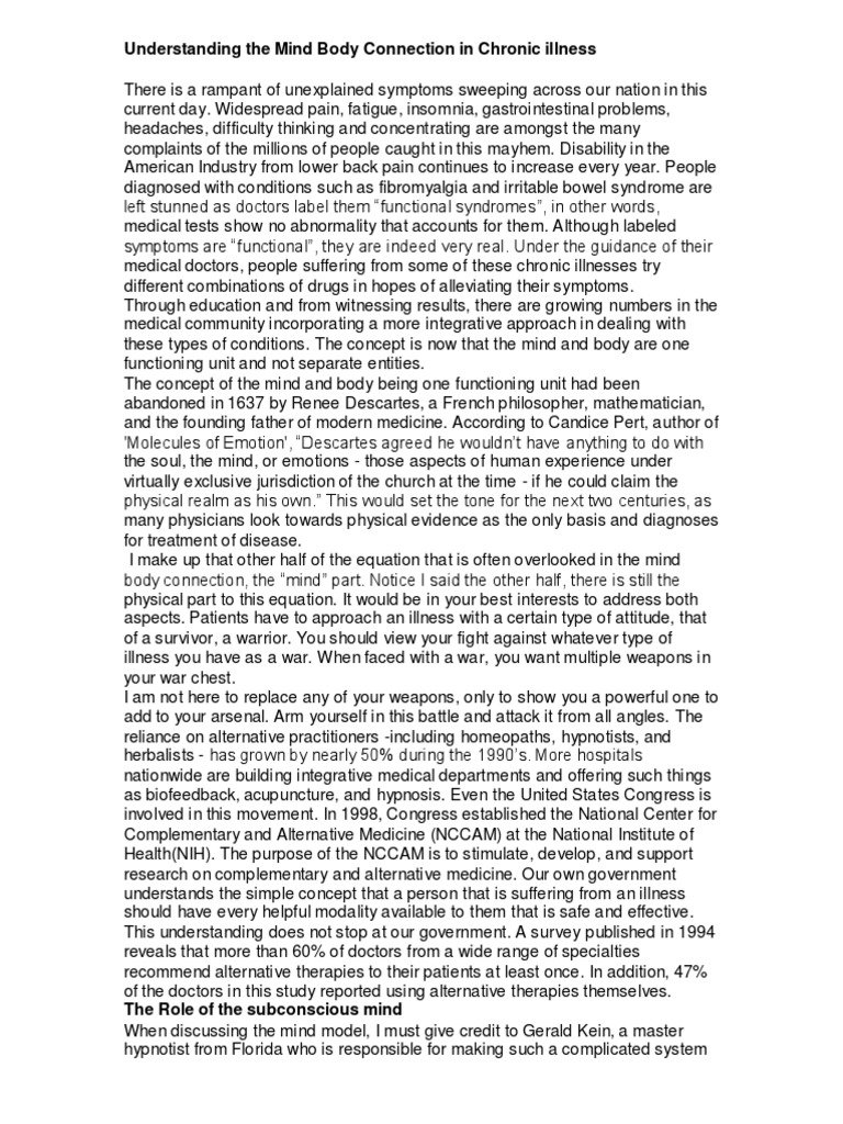 Mind Body Connection | PDF | Alternative Medicine | Mind