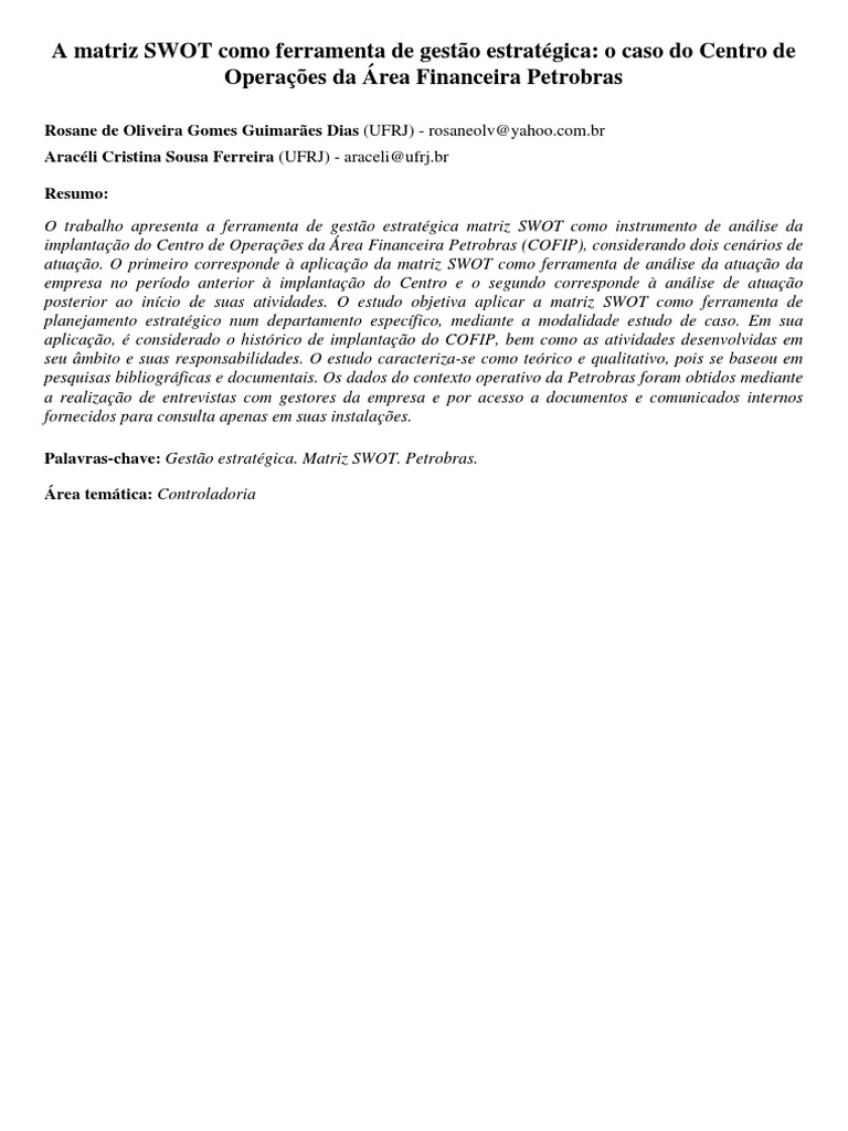 Matriz Swot PDF | Download grátis PDF | Análise SWOT | Contabilidade