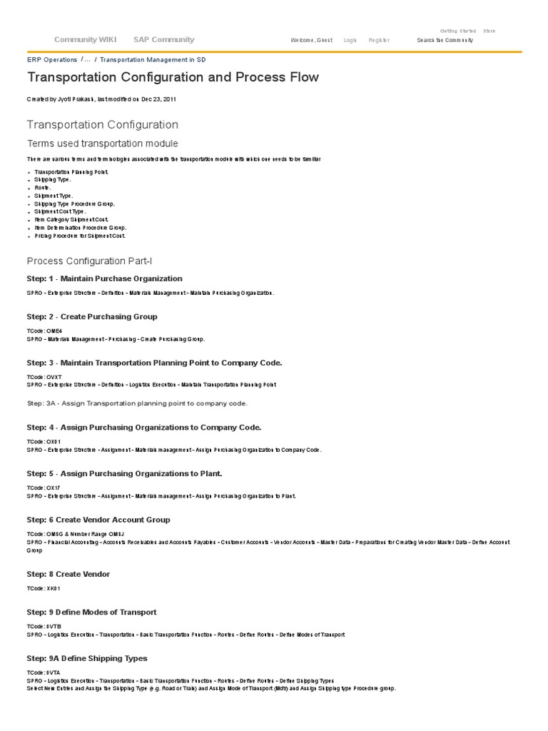 Transportation Configuration and Process Flow - ERP Operations - SCN ...