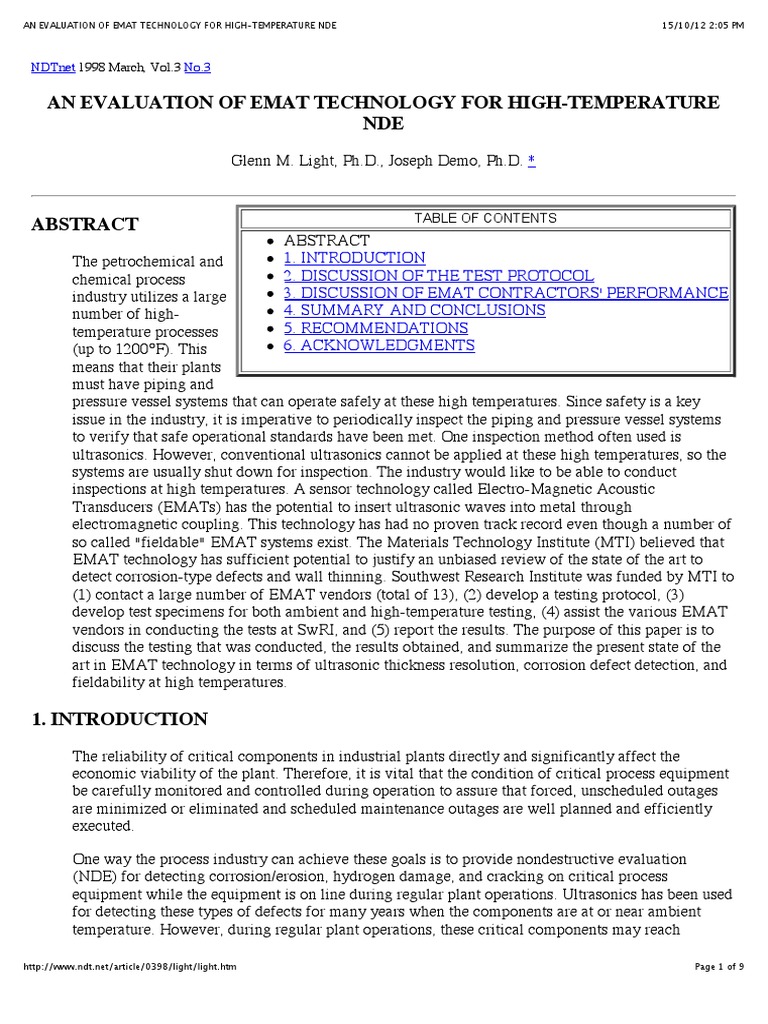 EMAT For HT | PDF | Nondestructive Testing | Ultrasound