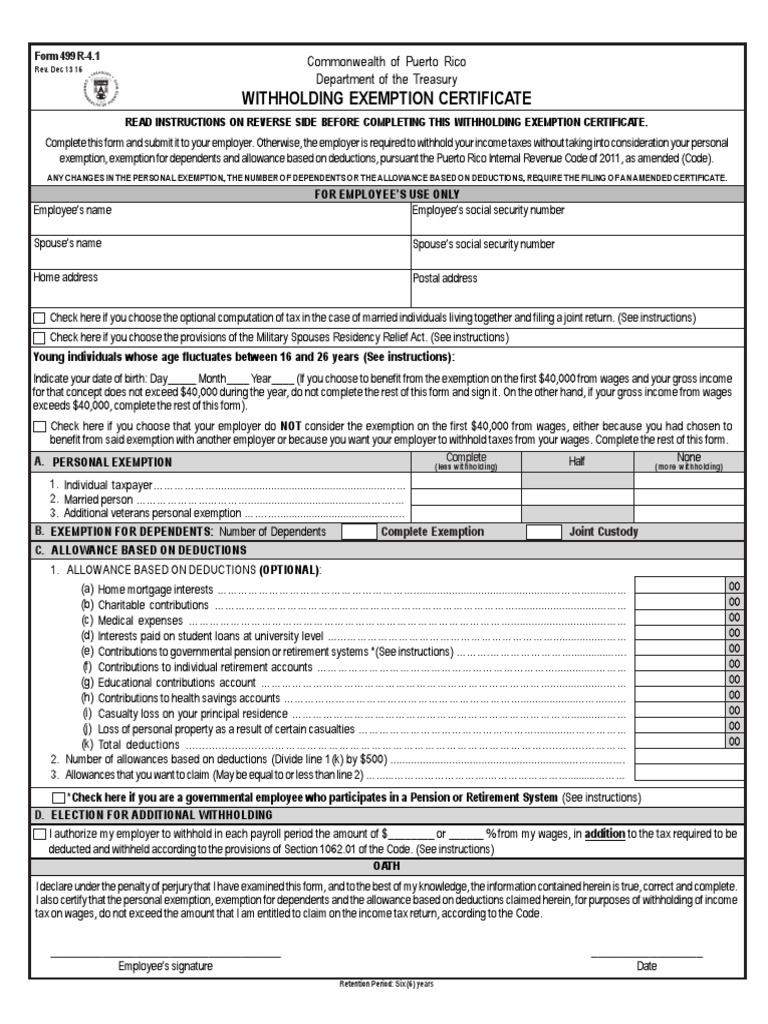 PR Tax Withholding Exemption Form PDF | PDF | Withholding Tax | Payroll Tax