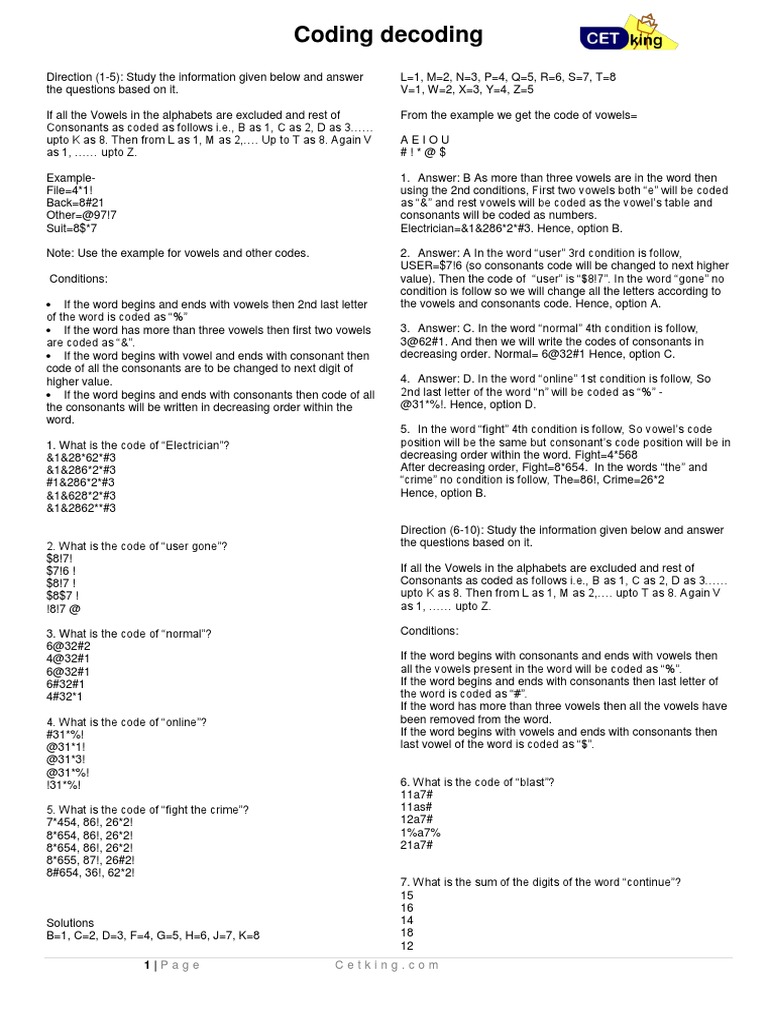 Coding Decoding New Pattern | PDF | Consonant | Vowel Coding Decoding New Pattern | PDF | Consonant | Vowel