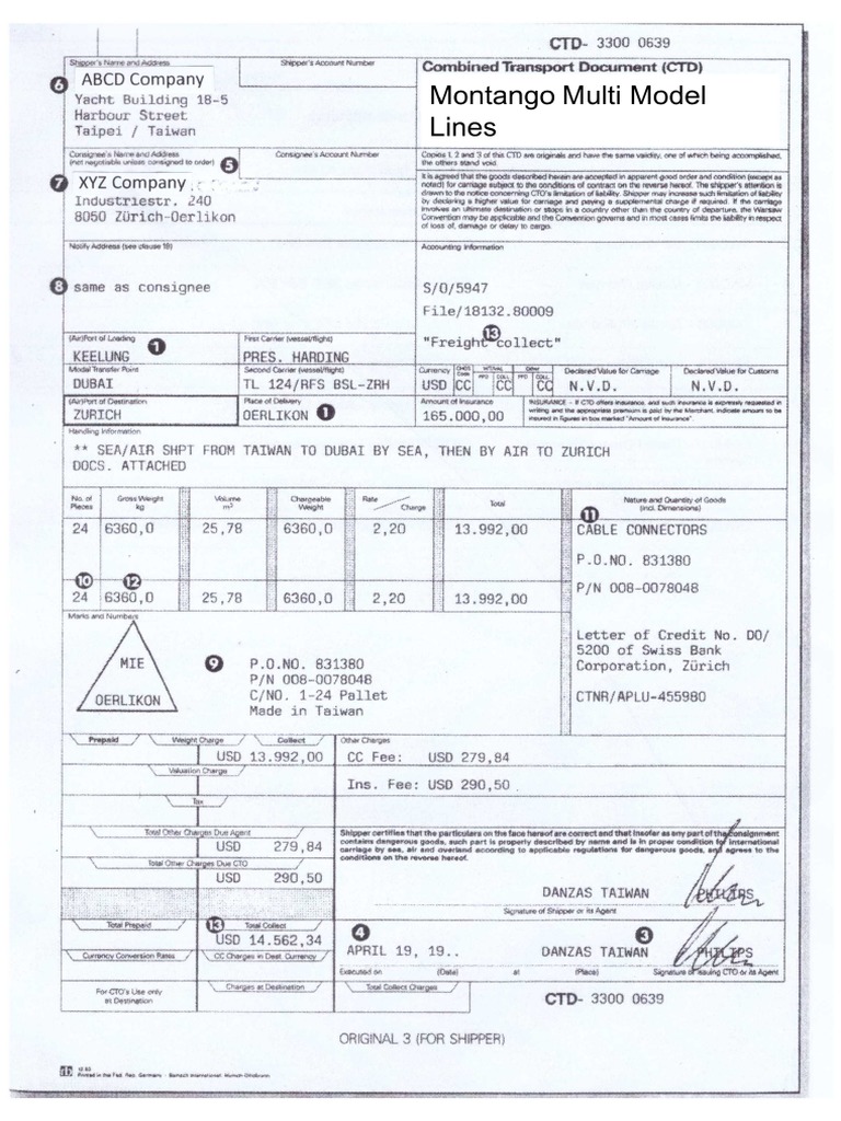 Bill of Lading Multimodal Transport Shipment PDF | PDF