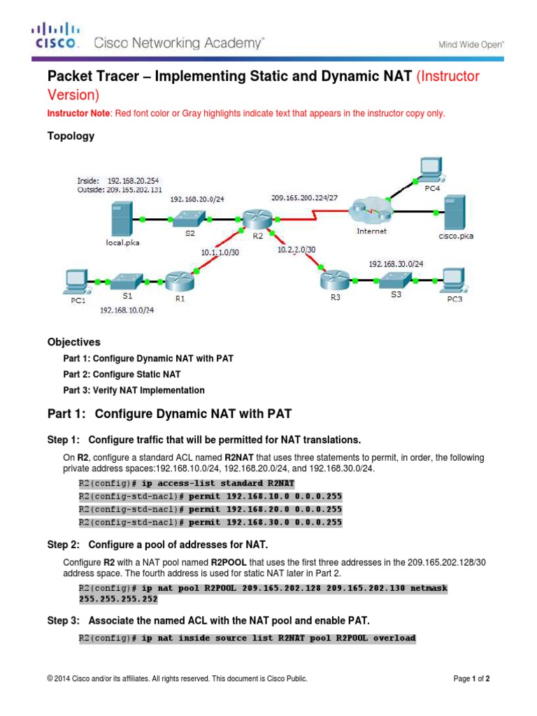 5 2 3 6 Packet Tracer Implementing Static And Dynamic Nat Instructions Ig Pdf Pdf Ip