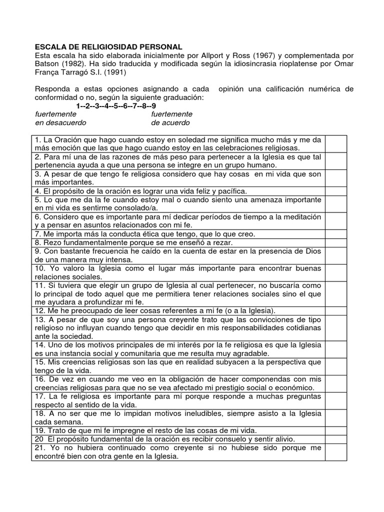Escala de Religiosidad Personal | PDF | Fe | Oración