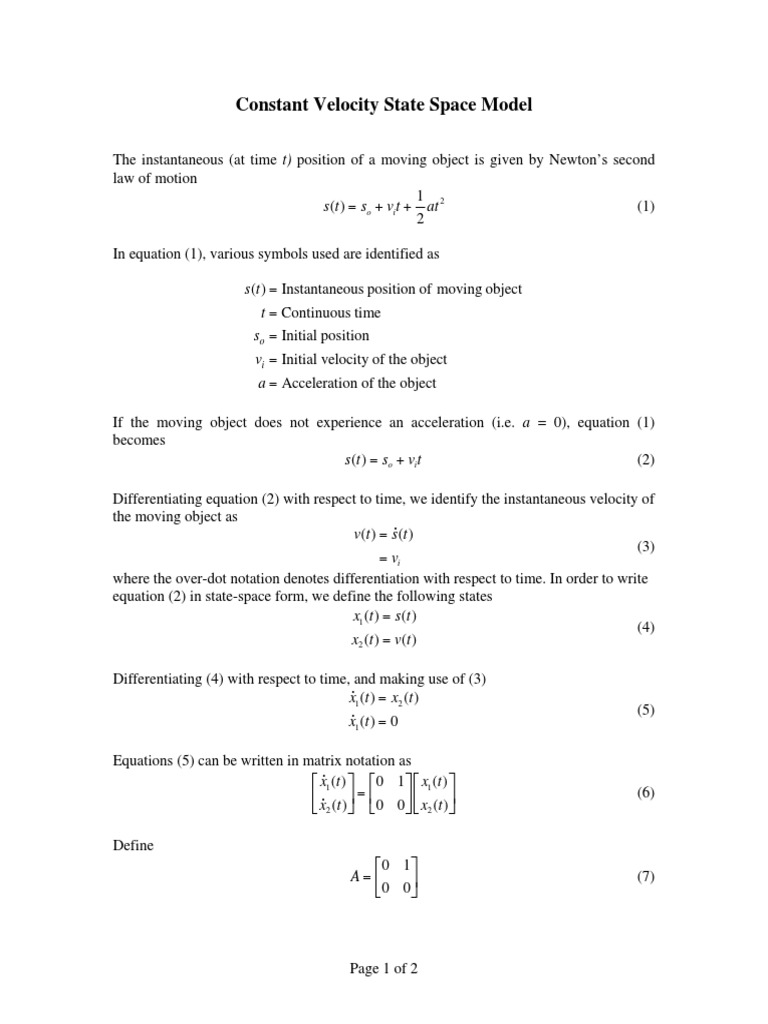 State Space Model For Constant Velocity | PDF | Physical Quantities ...