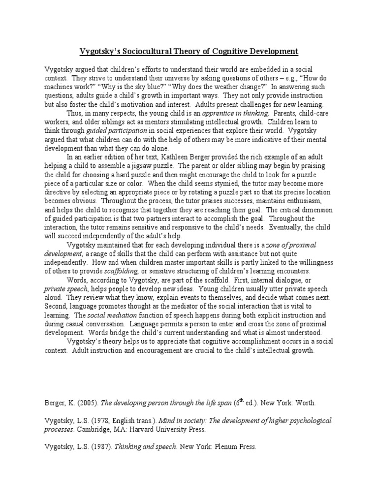 Vygotsky's Sociocultural Theory of Cognitive Development | PDF | Child ...