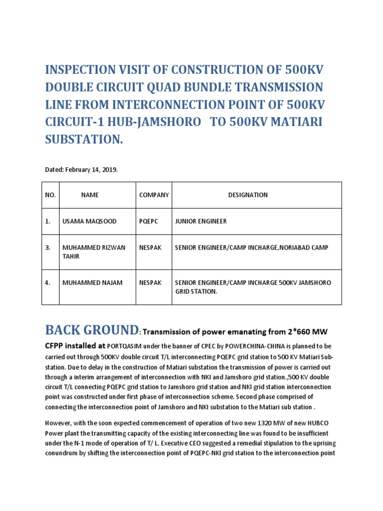 Inspection Visit of Construction of 500 KV Double Circuit Quad Bundle ...