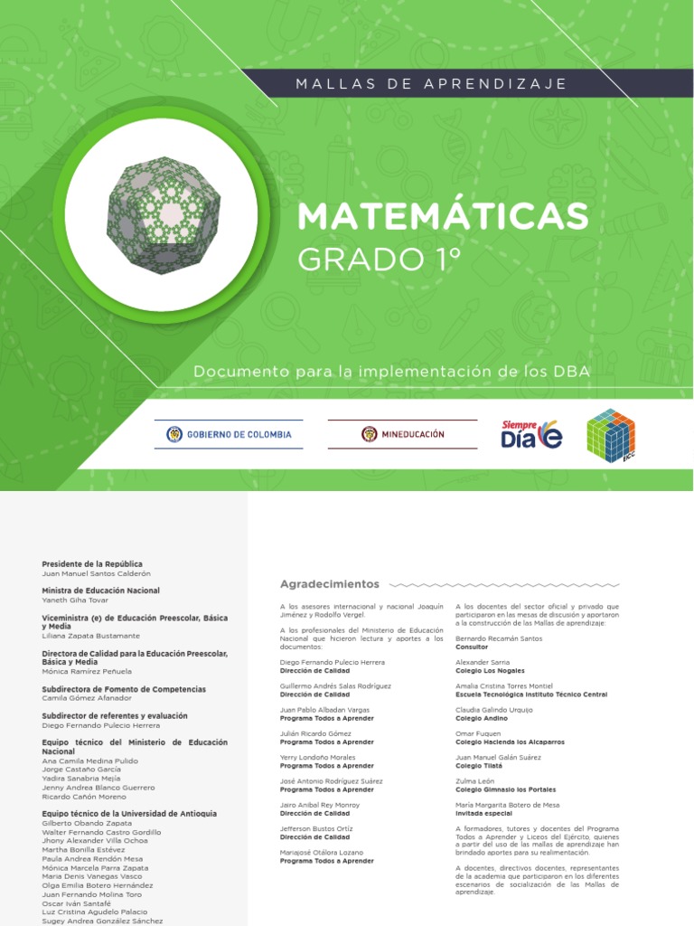 Mallas de Aprendizaje - Matemáticas 1°.pdf | Medición | Números Mallas de Aprendizaje - Matemáticas 1°.pdf | Medición | Números