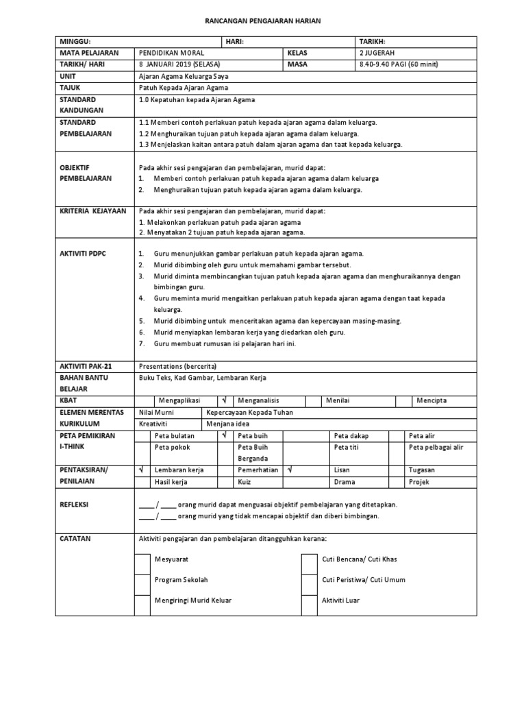 Contoh RPH Moral | PDF