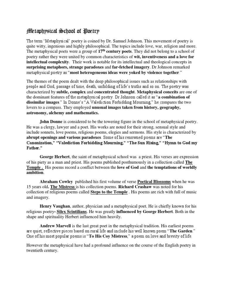Metaphysical School of Poetry | PDF | Poetry