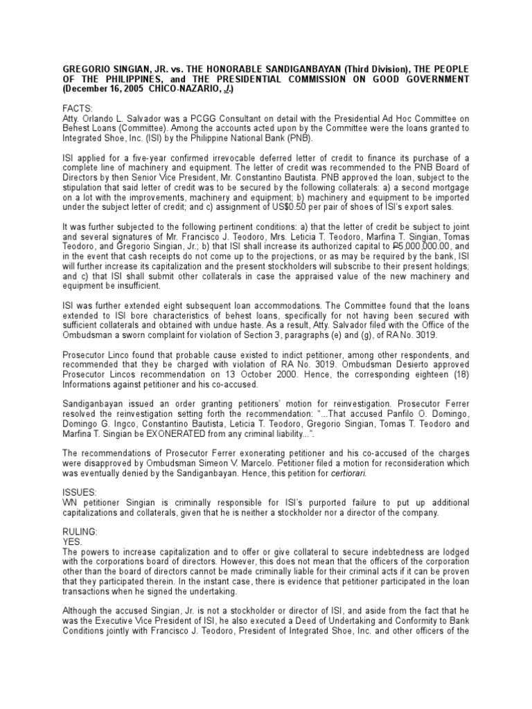 Singian vs. Sandiganbayan | PDF | Letter Of Credit | Credit