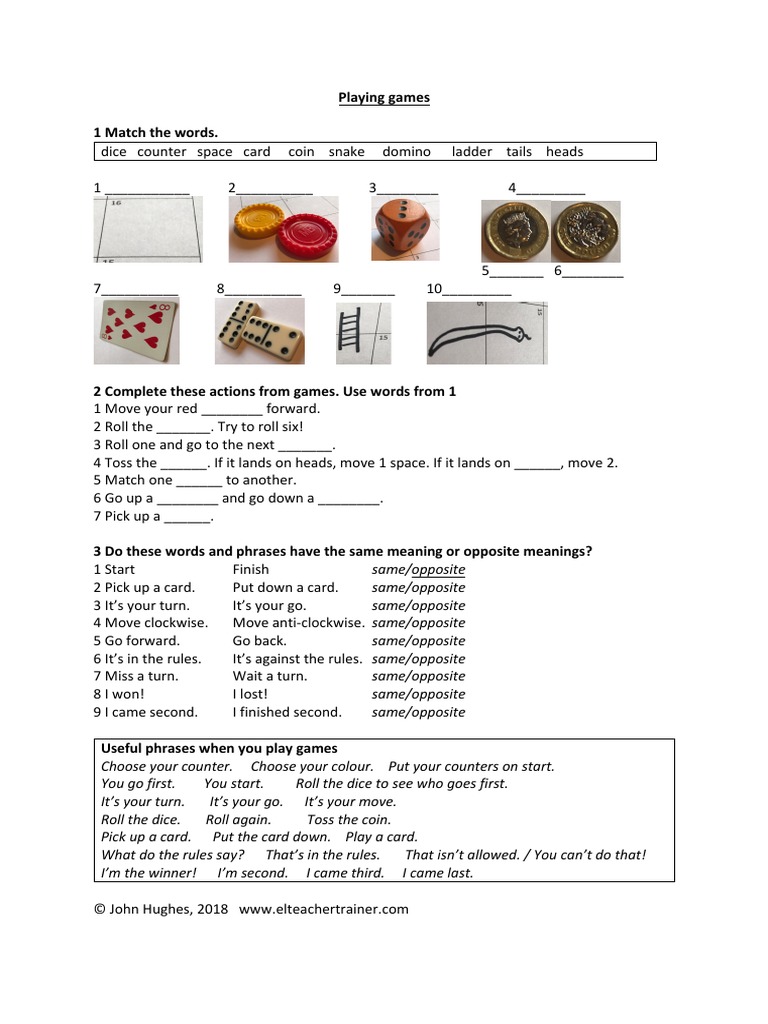 Playing Games 1 Match The Words | PDF | Leisure Activities | Gaming Devices
