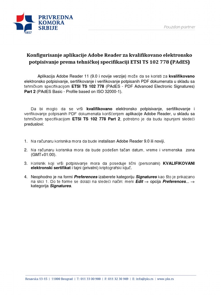 Konfigurisanje Aplikacije Adobe Reader Za Kvalifikovano Elektronsko Potpisivanje PKS | PDF