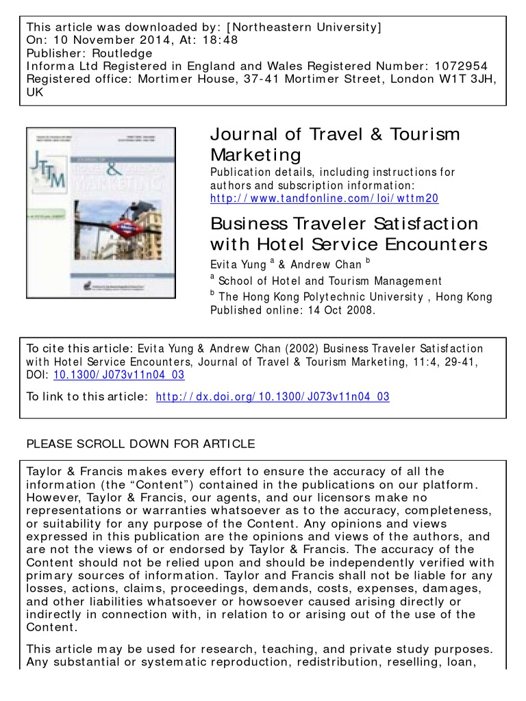 Journal of Travel & Tourism Marketing | PDF | Customer Satisfaction ...