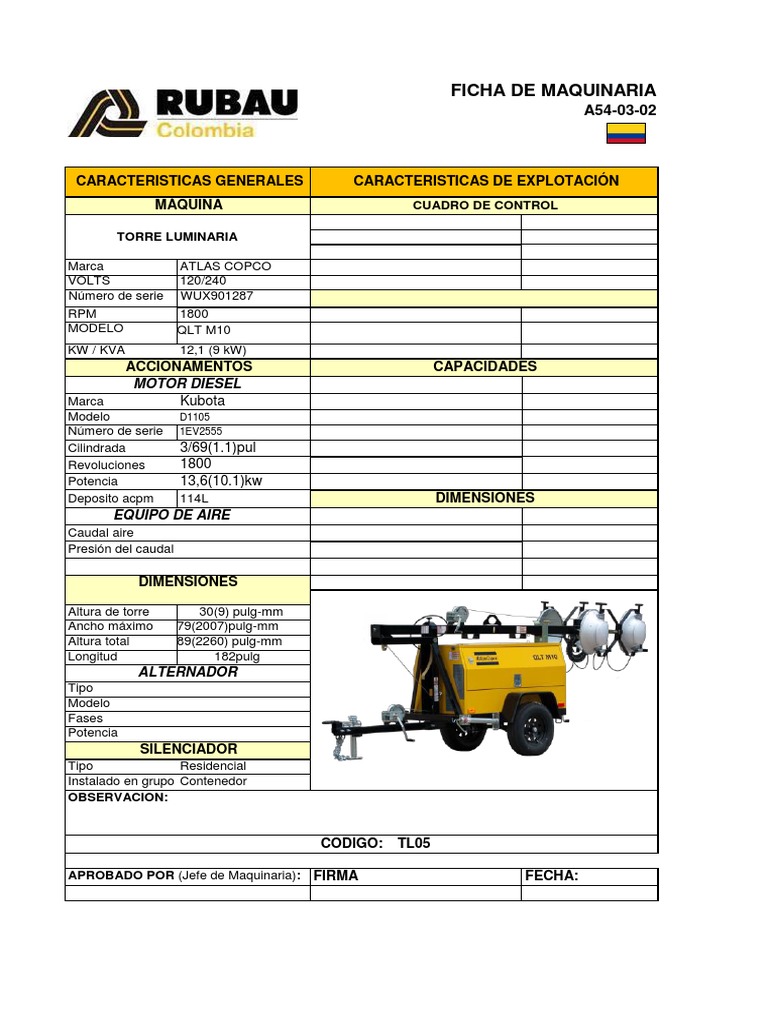 A54-11-02 Ficha Torre Luminaria Atlas Copco TL05 | PDF