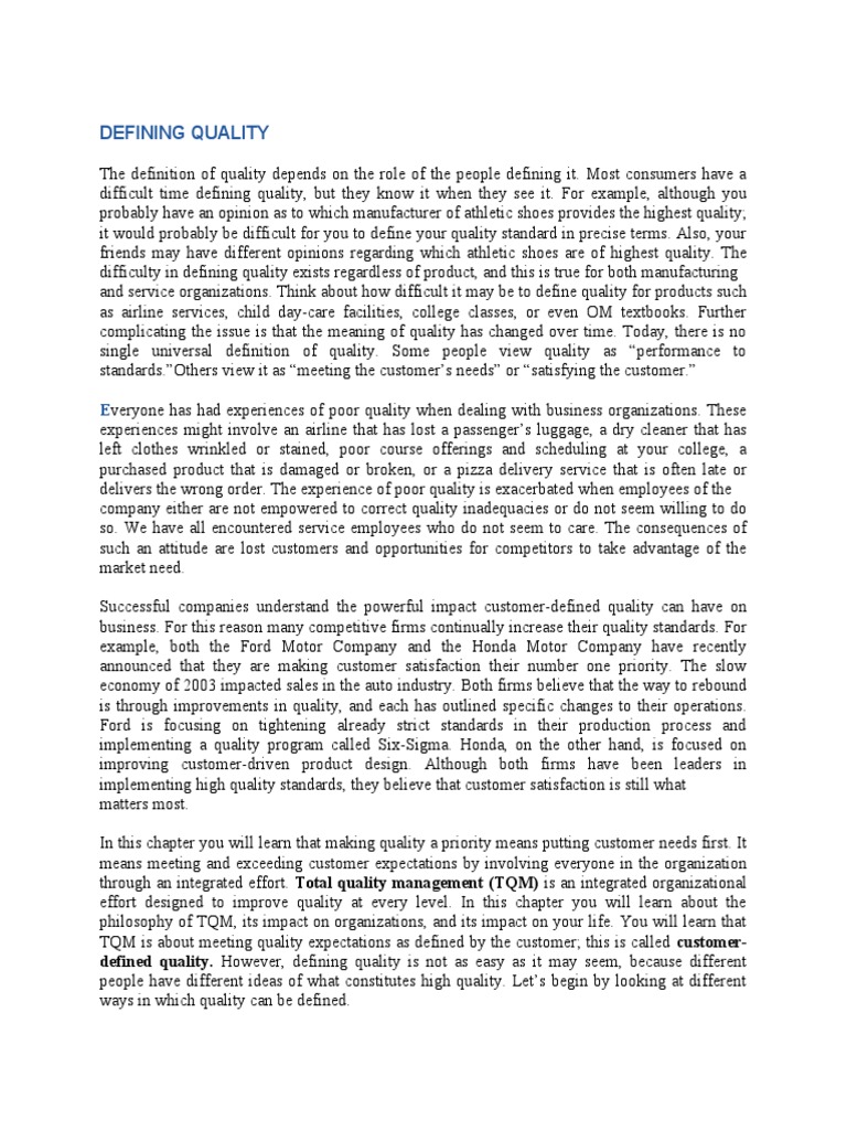 Defining Quality: Defined Quality. However, Defining Quality Is Not As ...