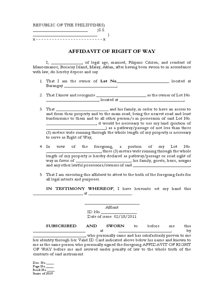 Affidavit Right of Way | PDF | Affidavit | Government And Personhood