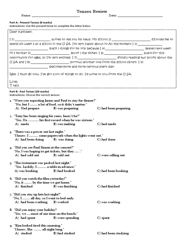 Tenses Review (B1) | PDF