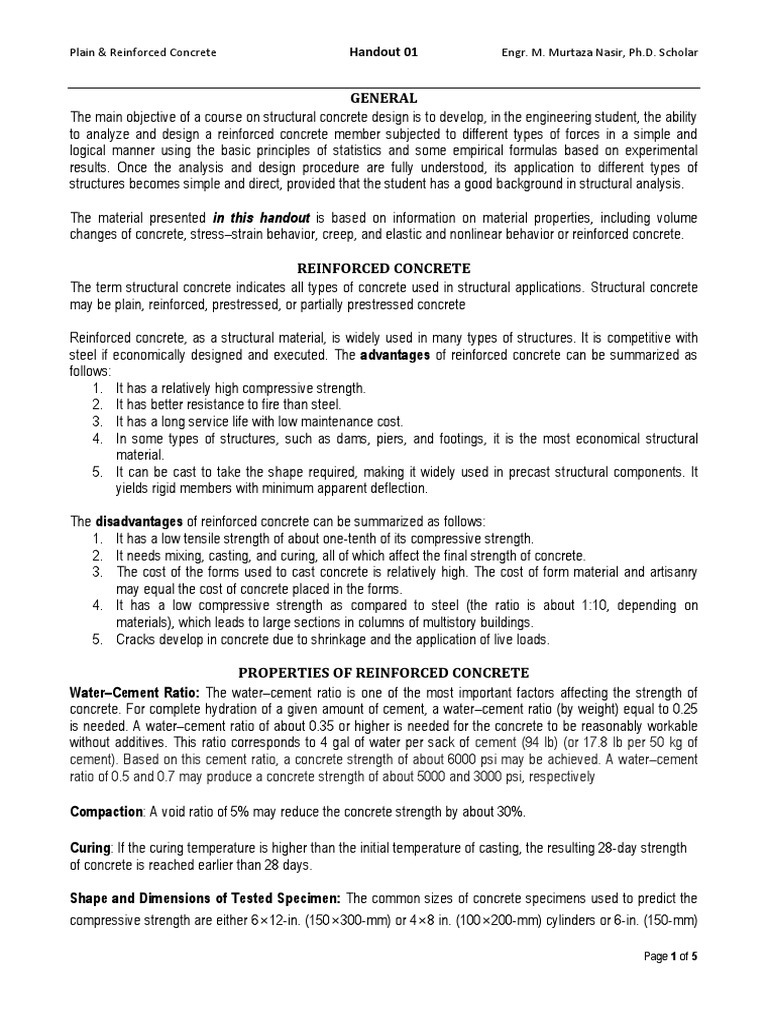 01-RCC1 Properties of Concrete | PDF | Young's Modulus | Deformation ...