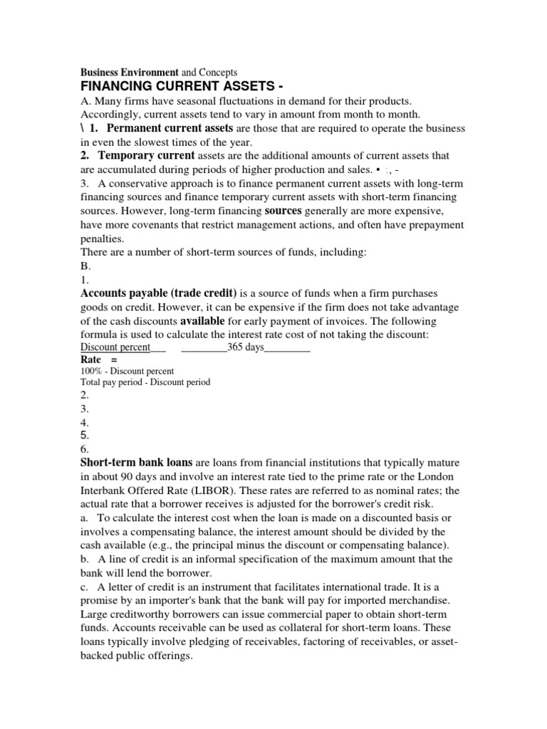 Financing Current Assets - : / 1. Permanent Current Assets Are Those ...