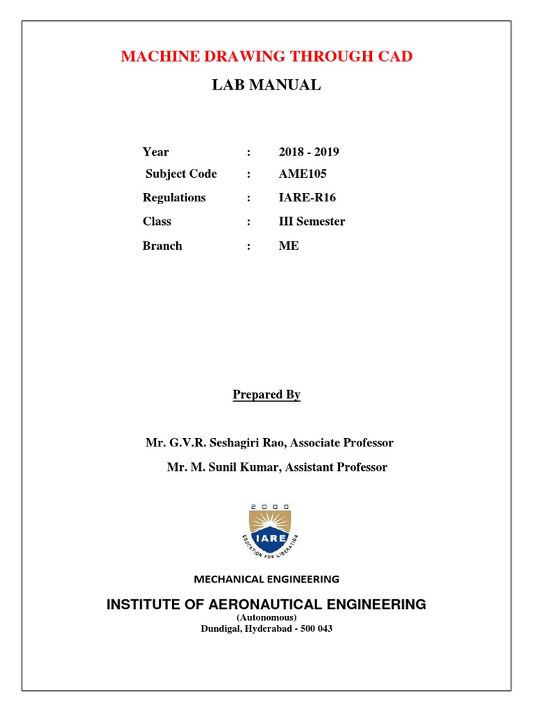 CAD Machine Drawing Lab Manual | PDF | Engineering | Computing And ...