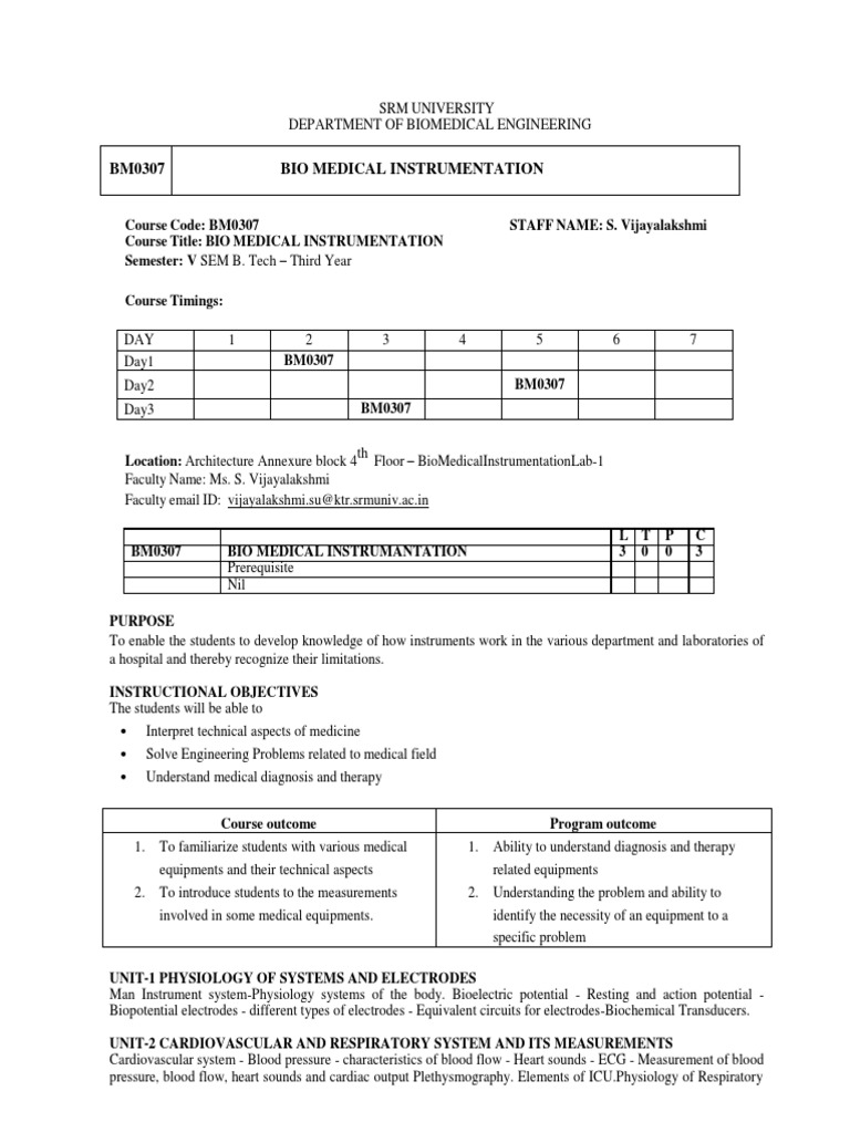 BM0307 Bio Medical Instrumentation | PDF | Nervous System | Heart