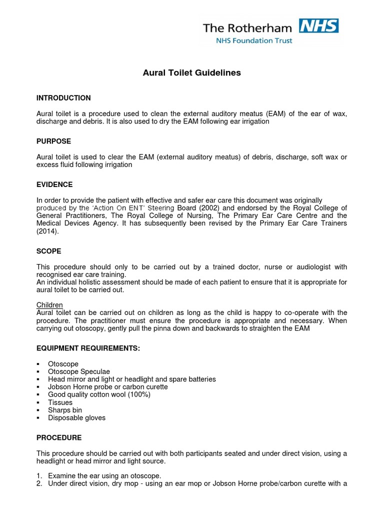 Aural Toilet Guideline1 | PDF | Ear | Hearing