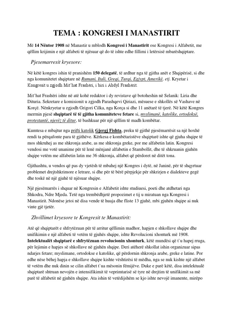 Kongresi I Manastirit | PDF