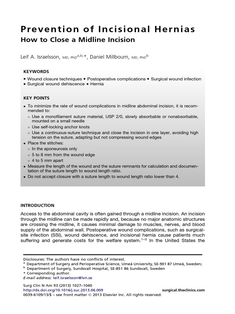 Preventionofincisionalhernias: How To Close A Midline Incision | PDF ...