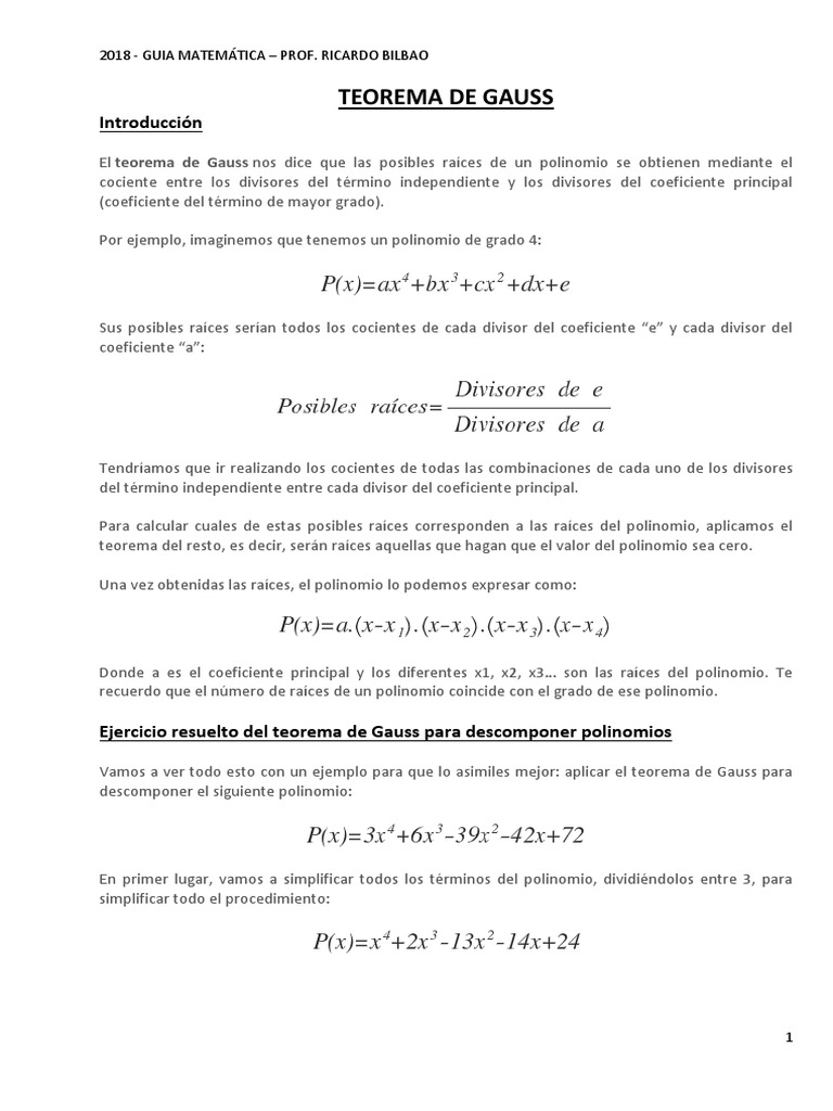 Teorema de Gauss (Factorizacion de Polinomios) | PDF | Factorización | Matemáticas Aplicadas