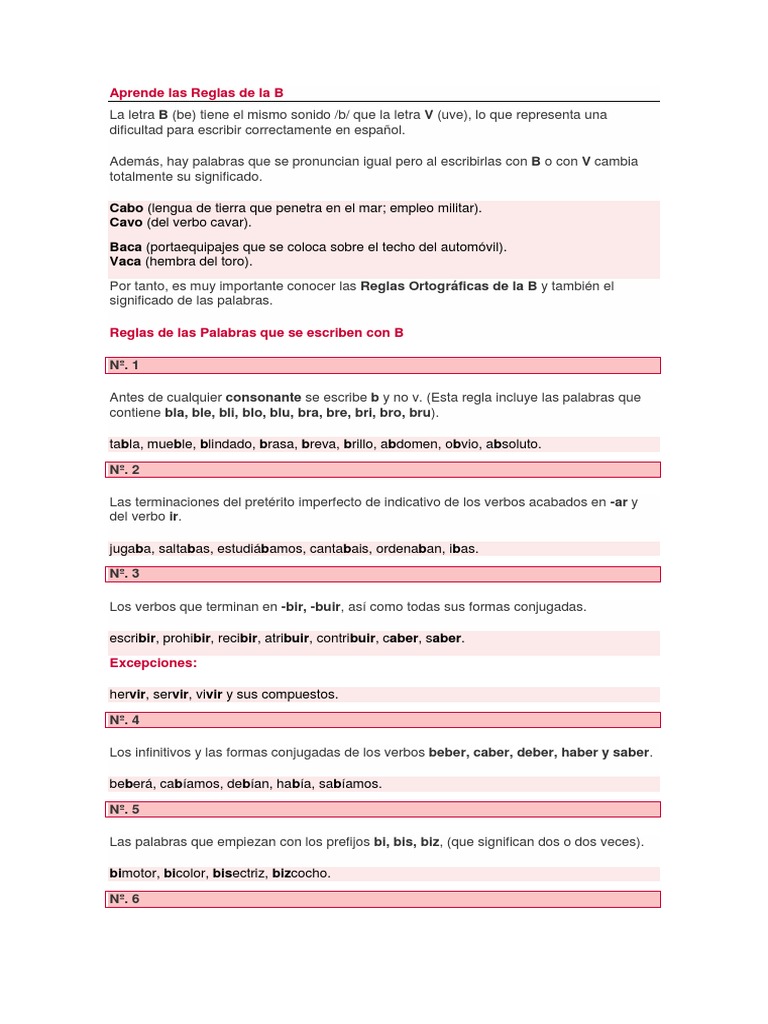 Reglas Ortográficas de la Letra B | PDF | Verbo | Gramática
