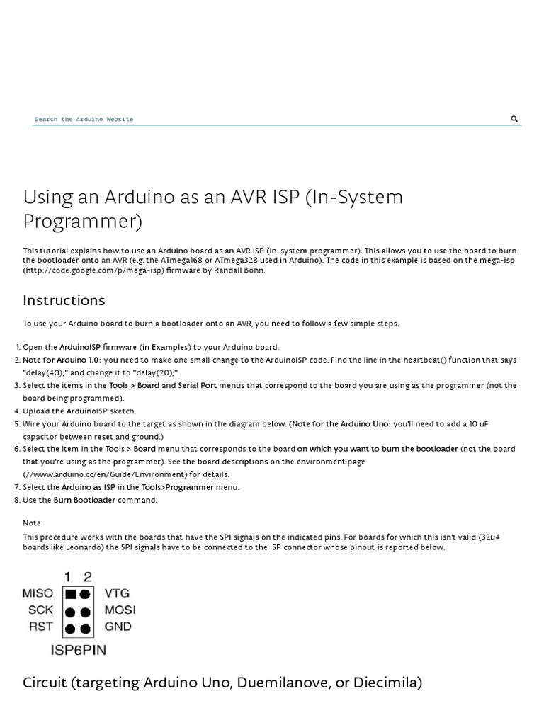 Using An Arduino As An Avr Isp In System Programmer Instructions