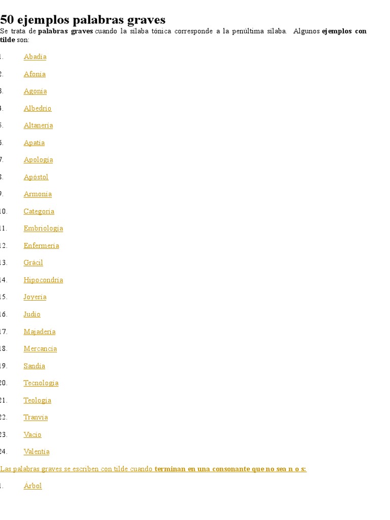 50 Ejemplos Palabras Graves | PDF | Naturaleza | Ocio