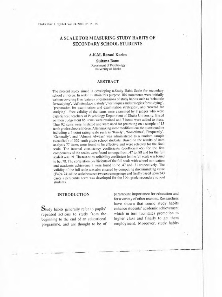 Study Habits Scale for Students | PDF | Cronbach's Alpha | Validity ...