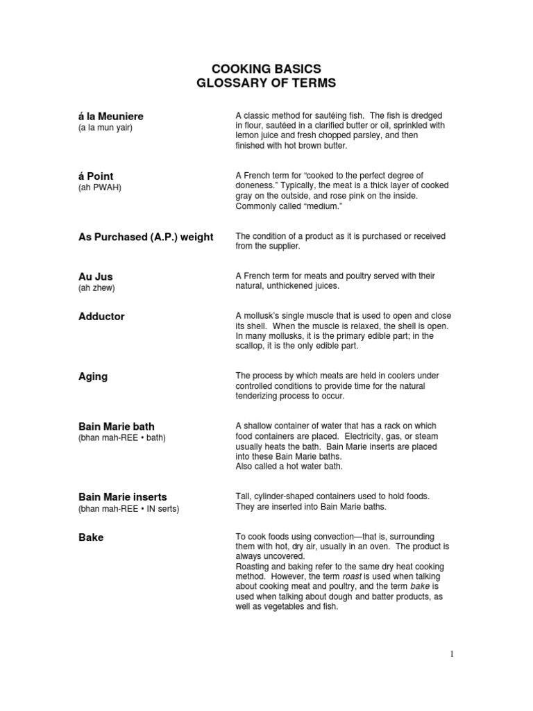 Cooking Basics Glossary | PDF | Grilling | Roasting