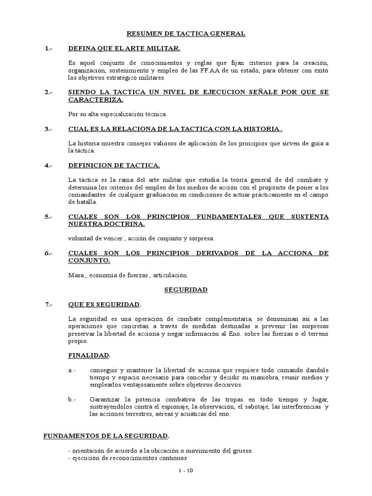 Resumen de Tactica General | PDF | Estrategia militar | Militar