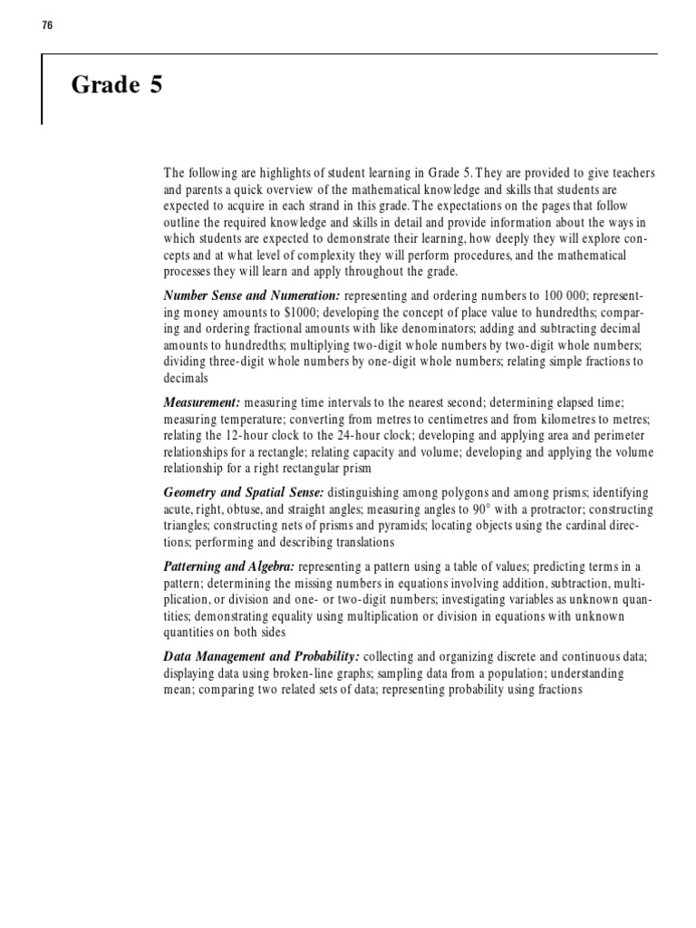 Grade 5: Number Sense and Numeration | PDF | Area | Volume